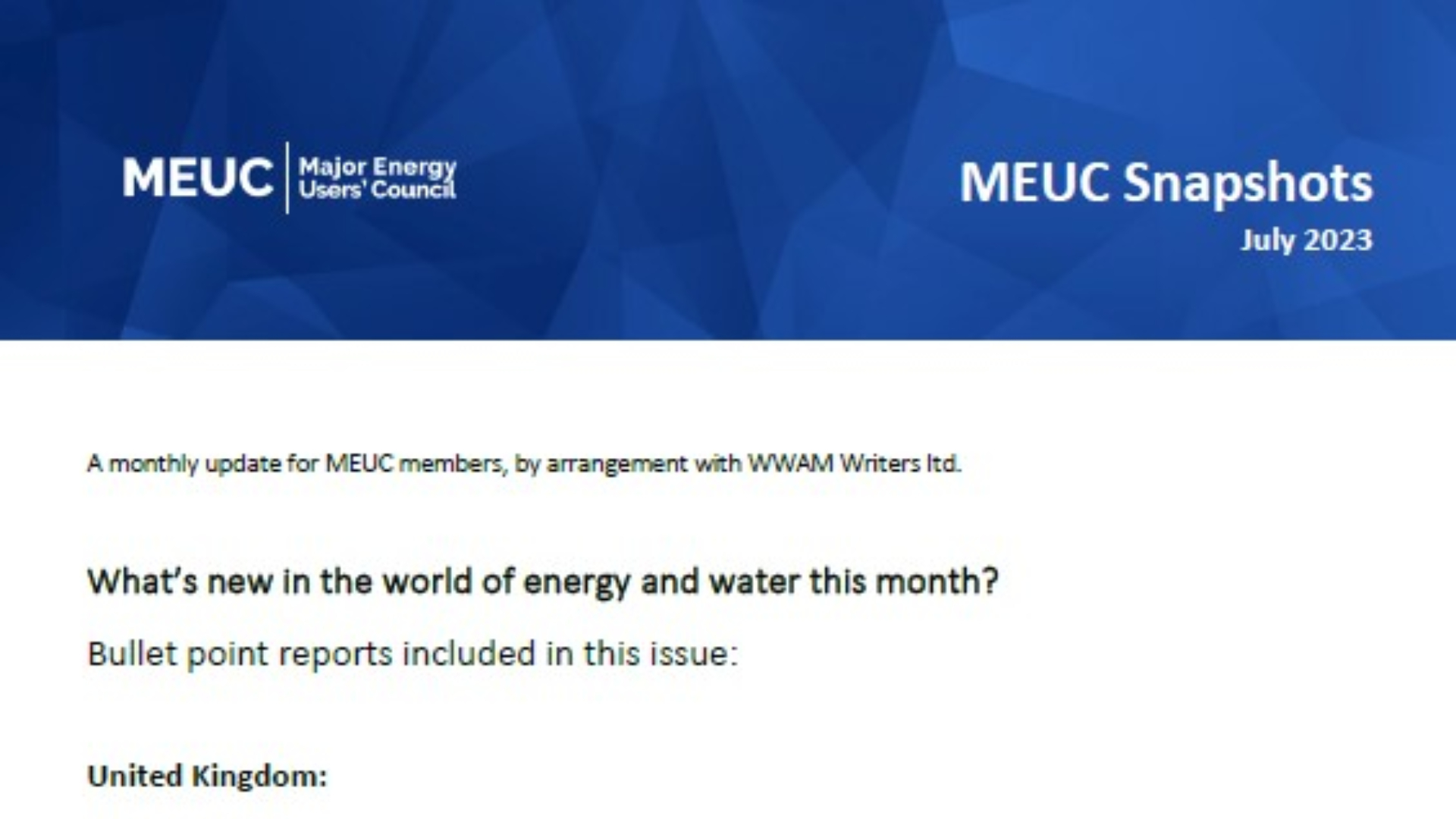 Monthly Snapshots – MEUC Network